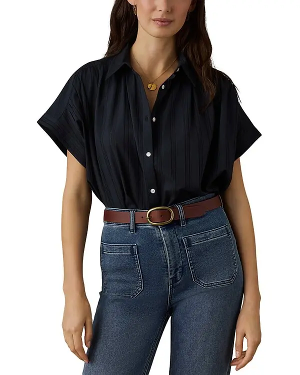 Faherty Brand Heirloom Dobby Lucia Cotton Top - Black