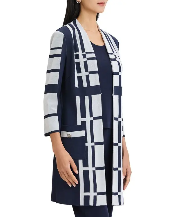 Ming Wang Two-tone Geometric Knit Duster