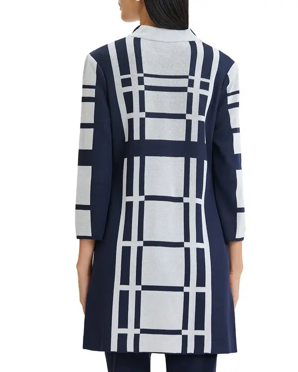 Ming Wang Two-tone Geometric Knit Duster