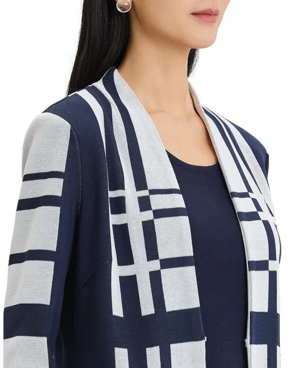 Ming Wang Two-tone Geometric Knit Duster