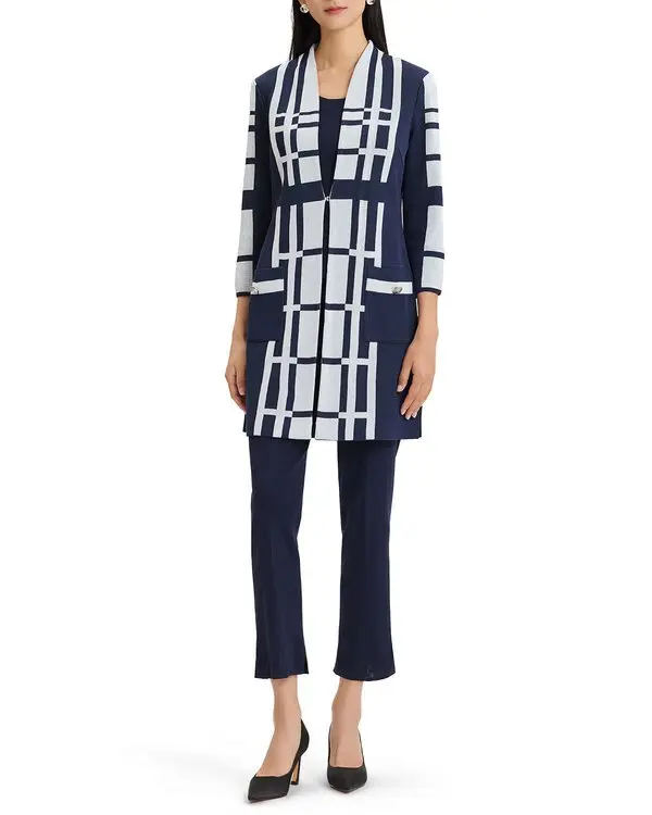 Ming Wang Two-tone Geometric Knit Duster