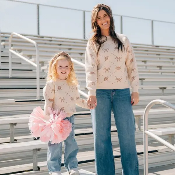 SWEET WINK Football And Bows Patterned Sweater