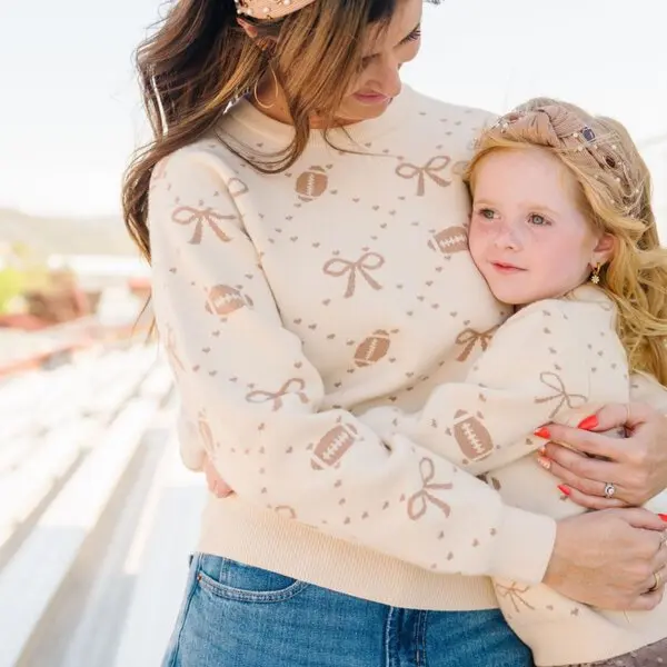 SWEET WINK Football And Bows Patterned Sweater