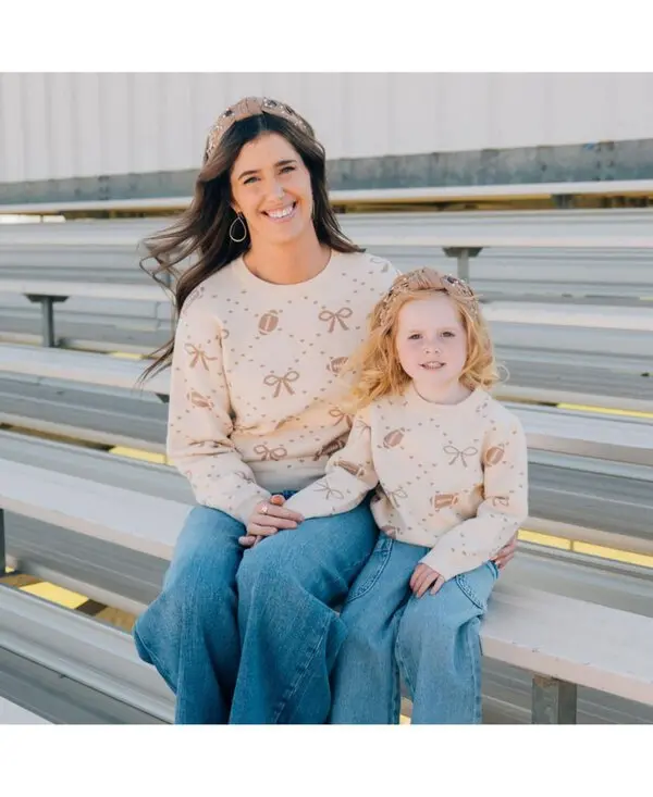 SWEET WINK Football And Bows Patterned Sweater