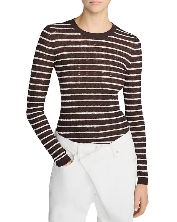 FRAME The Pointelle Knit Top - Chestnut Multi Stripe