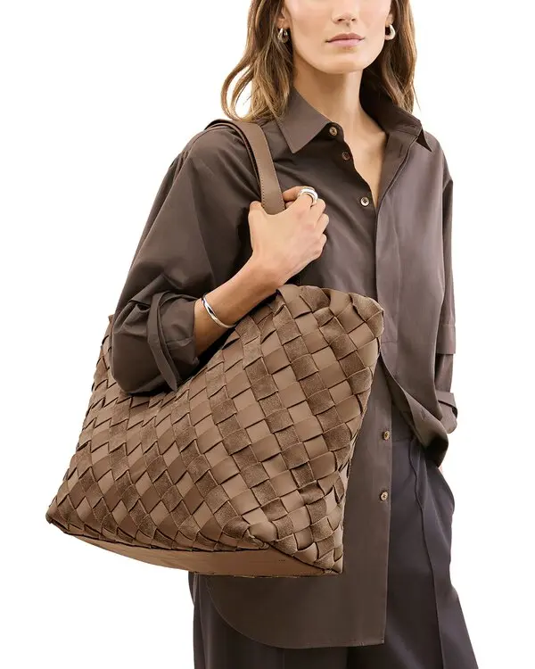 NAGHEDI Medium Woven Stripe Suede & Fabric Tote