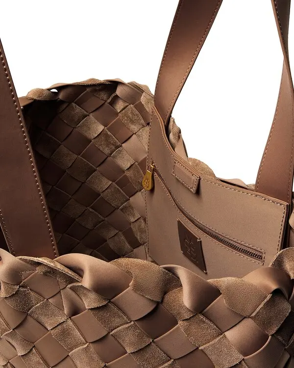NAGHEDI Medium Woven Stripe Suede & Fabric Tote