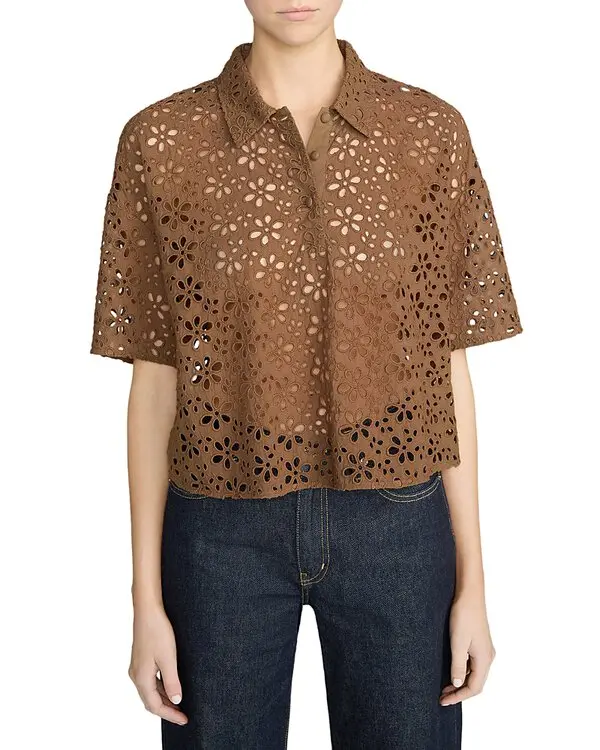 FRAME The Downing Eyelet Embroidered Polo Shirt - Moss