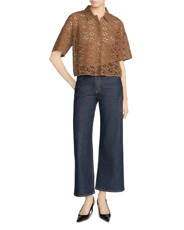 FRAME The Downing Eyelet Embroidered Polo Shirt
