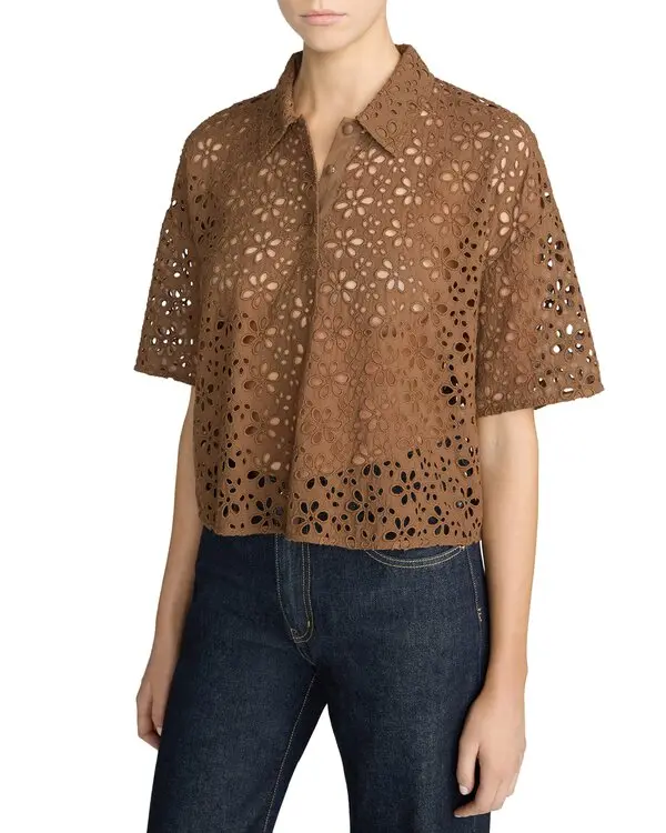 FRAME The Downing Eyelet Embroidered Polo Shirt