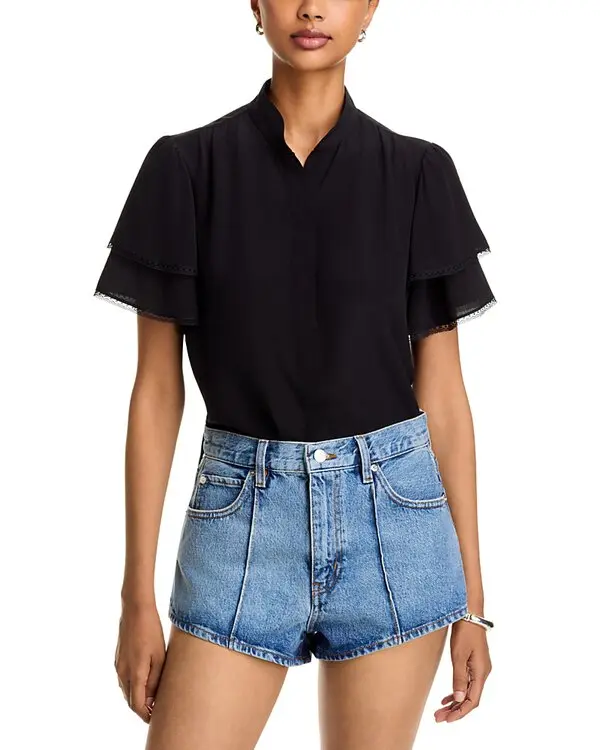 FRAME Silk Arcadia Tiered Sleeve Top - Black