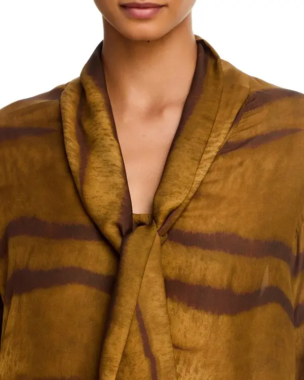FRAME Silk Oversized Tie Neck Shirt With Animal Print