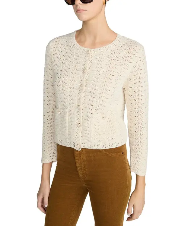 FRAME The Chevron Cotton & Wool Crewneck Cardigan Sweater