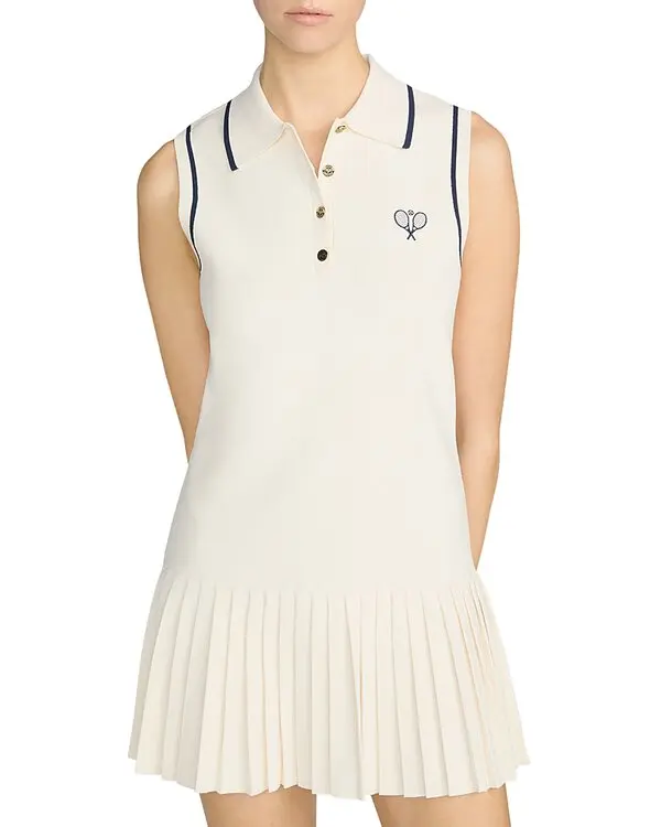 FRAME Tennis Pleated Mini Dress With Racquet Embroidery