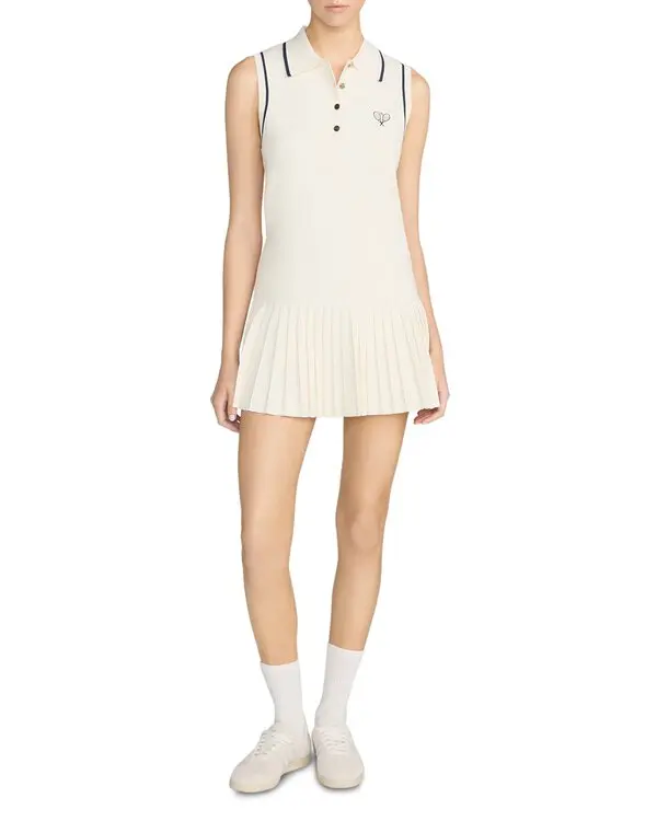 FRAME Tennis Pleated Mini Dress With Racquet Embroidery