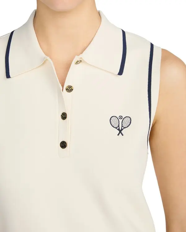 FRAME Tennis Pleated Mini Dress With Racquet Embroidery