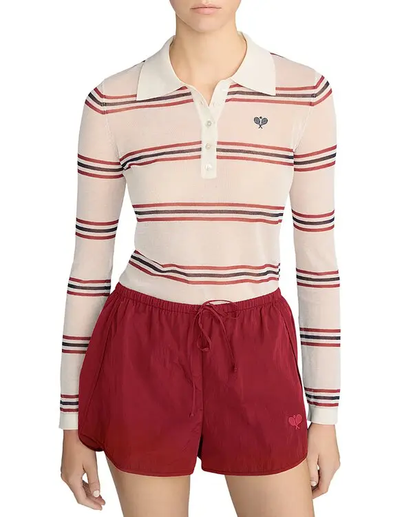 FRAME The Tennis Long Sleeve Polo - Garnet Multi