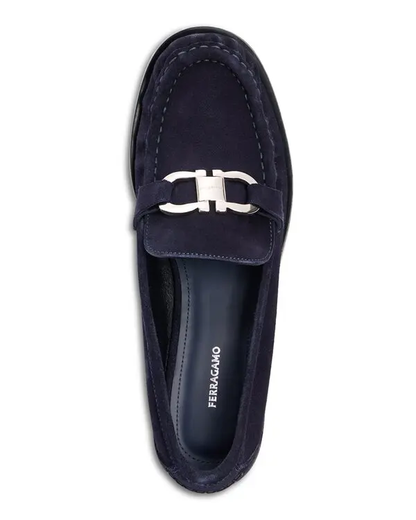 FERRAGAMO Maryan Soft Hug Gancini Loafers - Navy