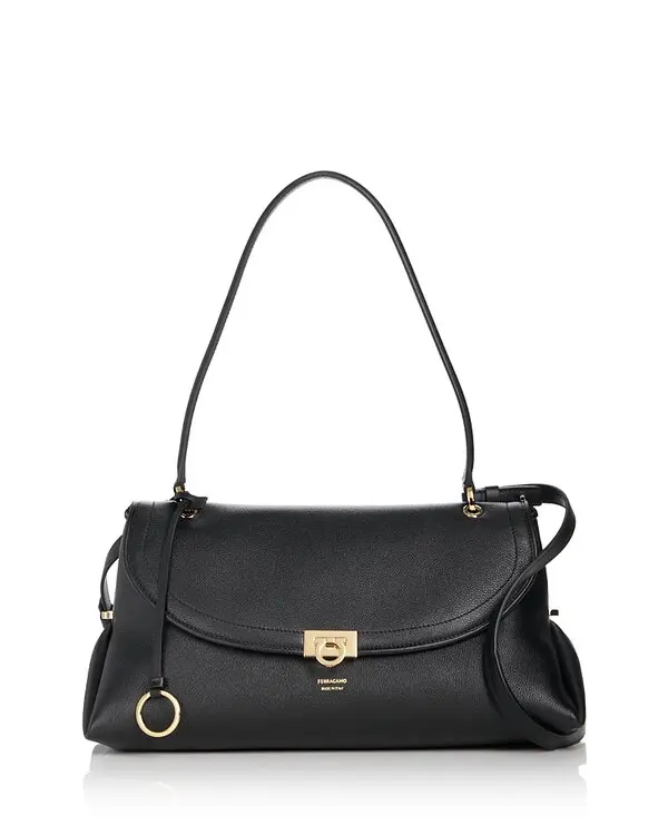 FERRAGAMO Gancini Leather Shoulder Bag - Nero