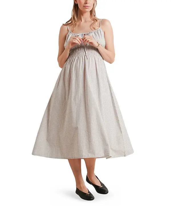 NOM MATERNITY Roma Nursing Dress - Taupe Gingham