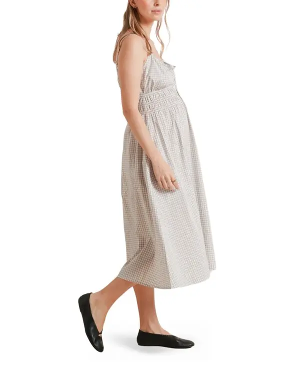 NOM MATERNITY Roma Nursing Dress - Taupe Gingham