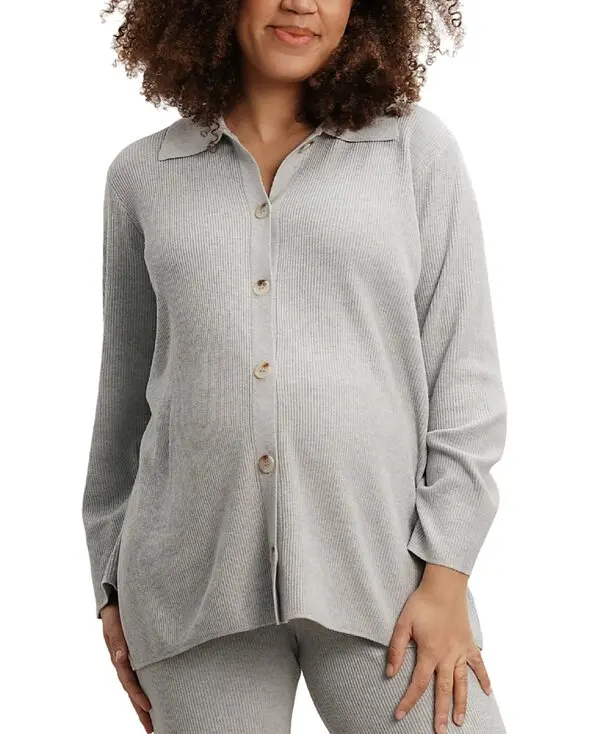 NOM MATERNITY Thomasine Nursing Sweater Cardigan - Heather Grey
