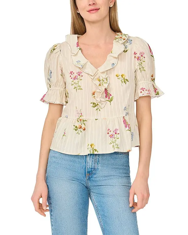CECE DUPRAZ Ruffled Floral Cotton Top