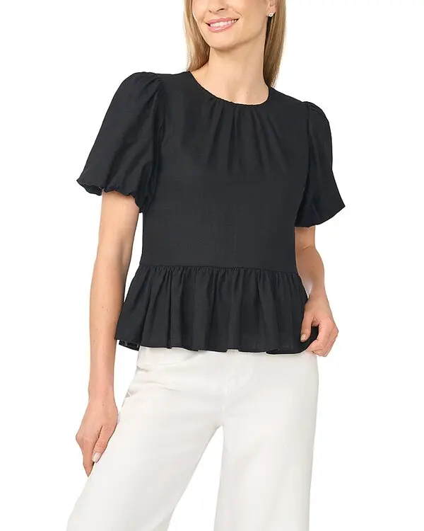 CECE DUPRAZ Peplum Top With Puff Sleeves - Rich Black