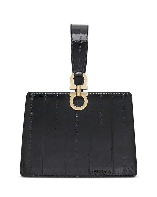 FERRAGAMO Eel Leather Clutch With Gancini Clasp - Black