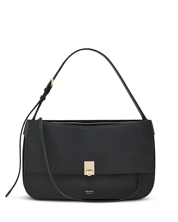 FERRAGAMO Cara Leather Shoulder Bag - Black