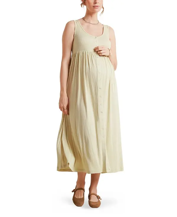 NOM MATERNITY Ribbed Modal Henley Maternity & Nursing Dress - Pistachio
