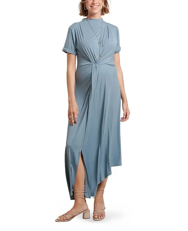 NOM MATERNITY Talia Twist Waist Maxi Dress - Dusty Blue
