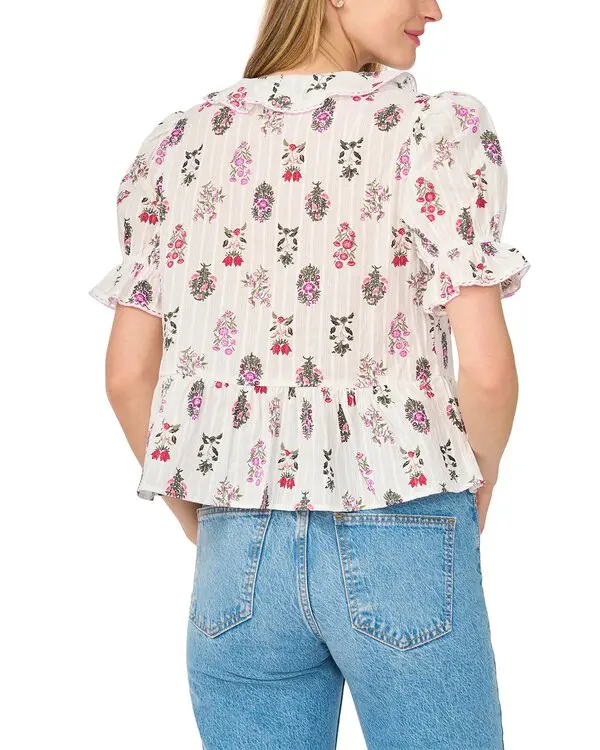 CECE DUPRAZ Ruffled Floral Print Cotton Top
