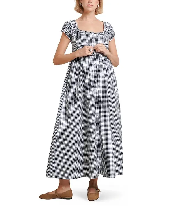 NOM MATERNITY Lily Nursing Dress - White Navy Gingham