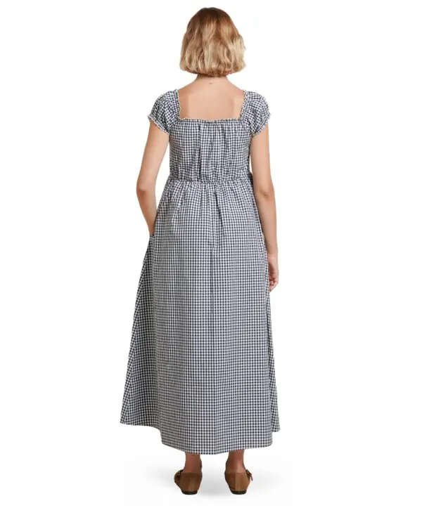 NOM MATERNITY Lily Nursing Dress - White Navy Gingham