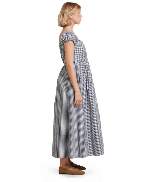 NOM MATERNITY Lily Nursing Dress - White Navy Gingham