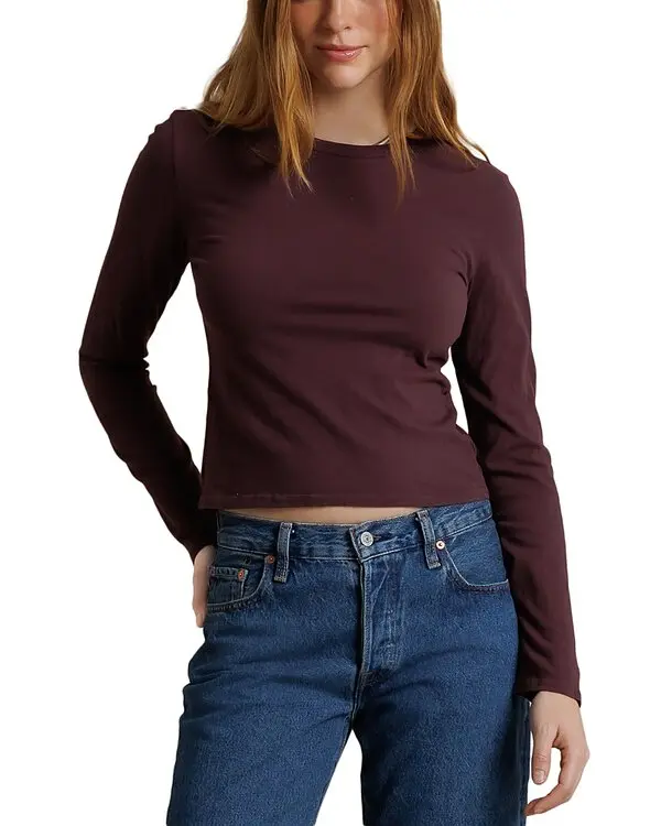 PERFECTWHITETEE Jamie Cotton Long Sleeve Tee - Cherry Lacquer