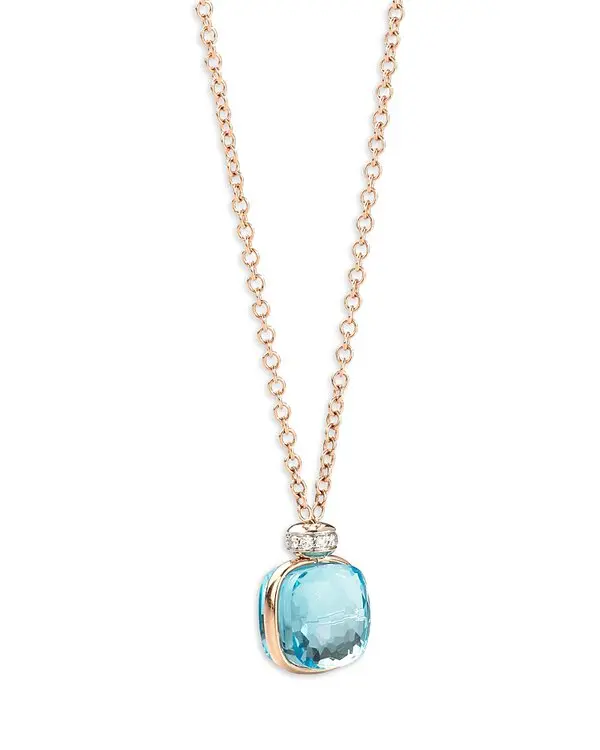 Pomellato 18k White & Rose Sky Blue Topaz And Diamond Pendant Necklace - Gold