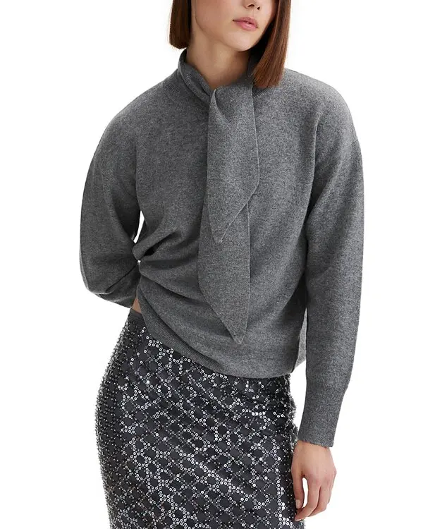 Marella Wool Cashmere Scarf Sweater - Medium Grey