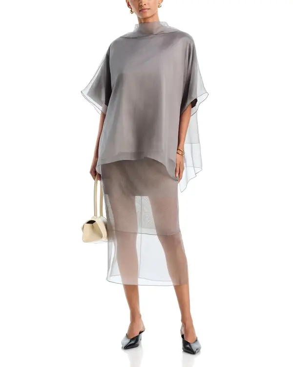 Brandon Maxwell Brett Silk Sheer Overlay Pencil Skirt