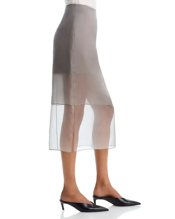 Brandon Maxwell Brett Silk Sheer Overlay Pencil Skirt