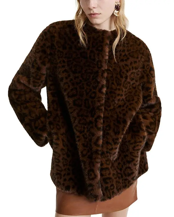 Marella Faux Fur Jacket With Leopard Print