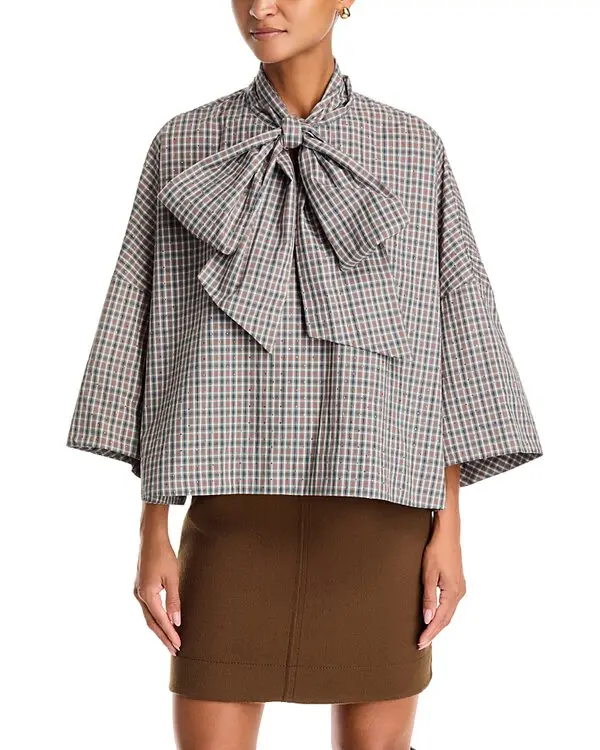 Essentiel Antwerp Plaid Bow Detail Top With Rhinestones
