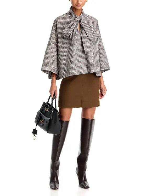 Essentiel Antwerp Plaid Bow Detail Top With Rhinestones