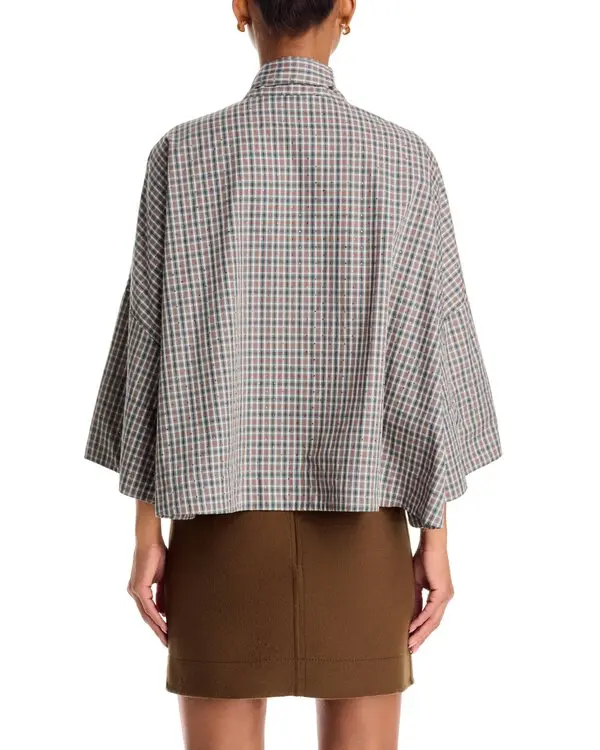 Essentiel Antwerp Plaid Bow Detail Top With Rhinestones