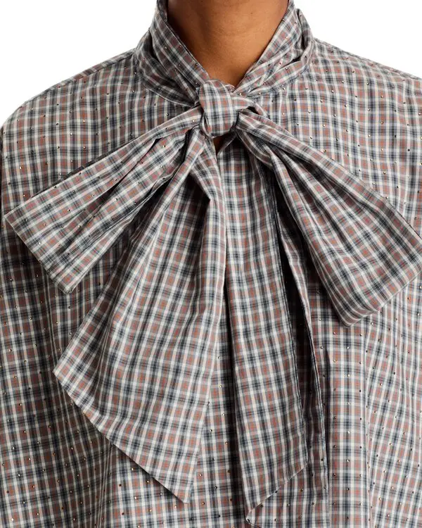 Essentiel Antwerp Plaid Bow Detail Top With Rhinestones