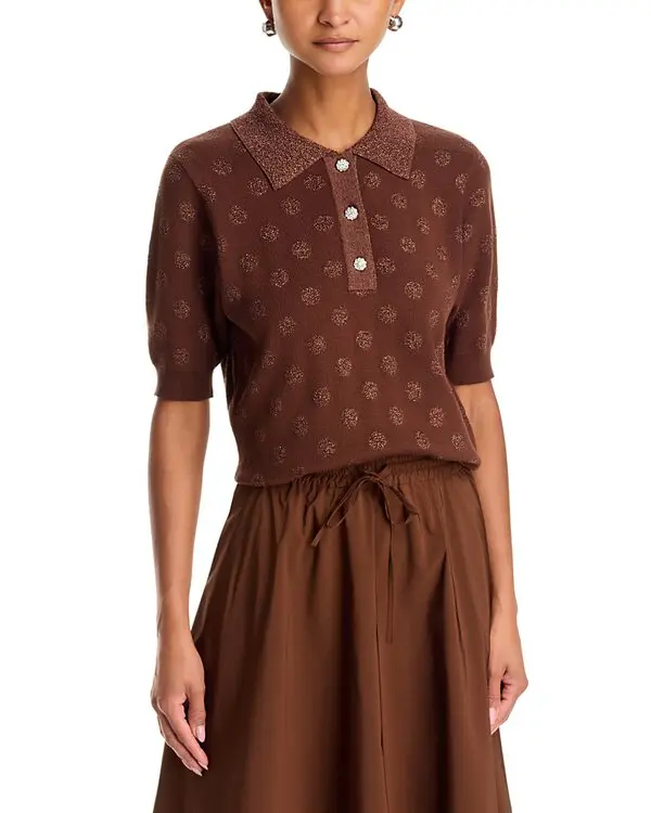 Essentiel Antwerp Polka Dot Metallic Knit Polo Shirt - Bear Me