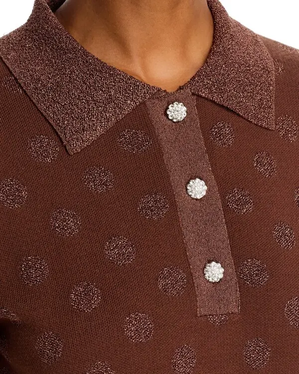 Essentiel Antwerp Polka Dot Metallic Knit Polo Shirt