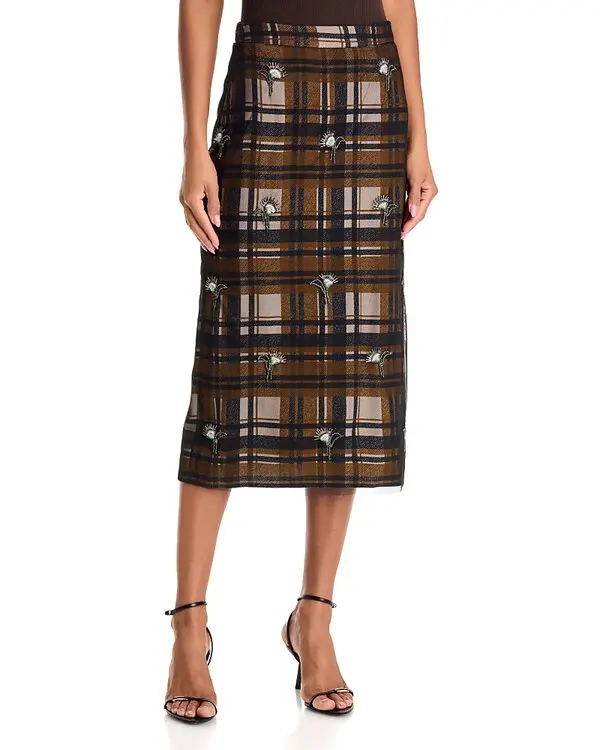 Essentiel Antwerp Embellished Plaid Mesh Skirt - Black
