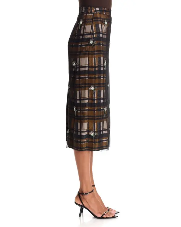 Essentiel Antwerp Embellished Plaid Mesh Skirt